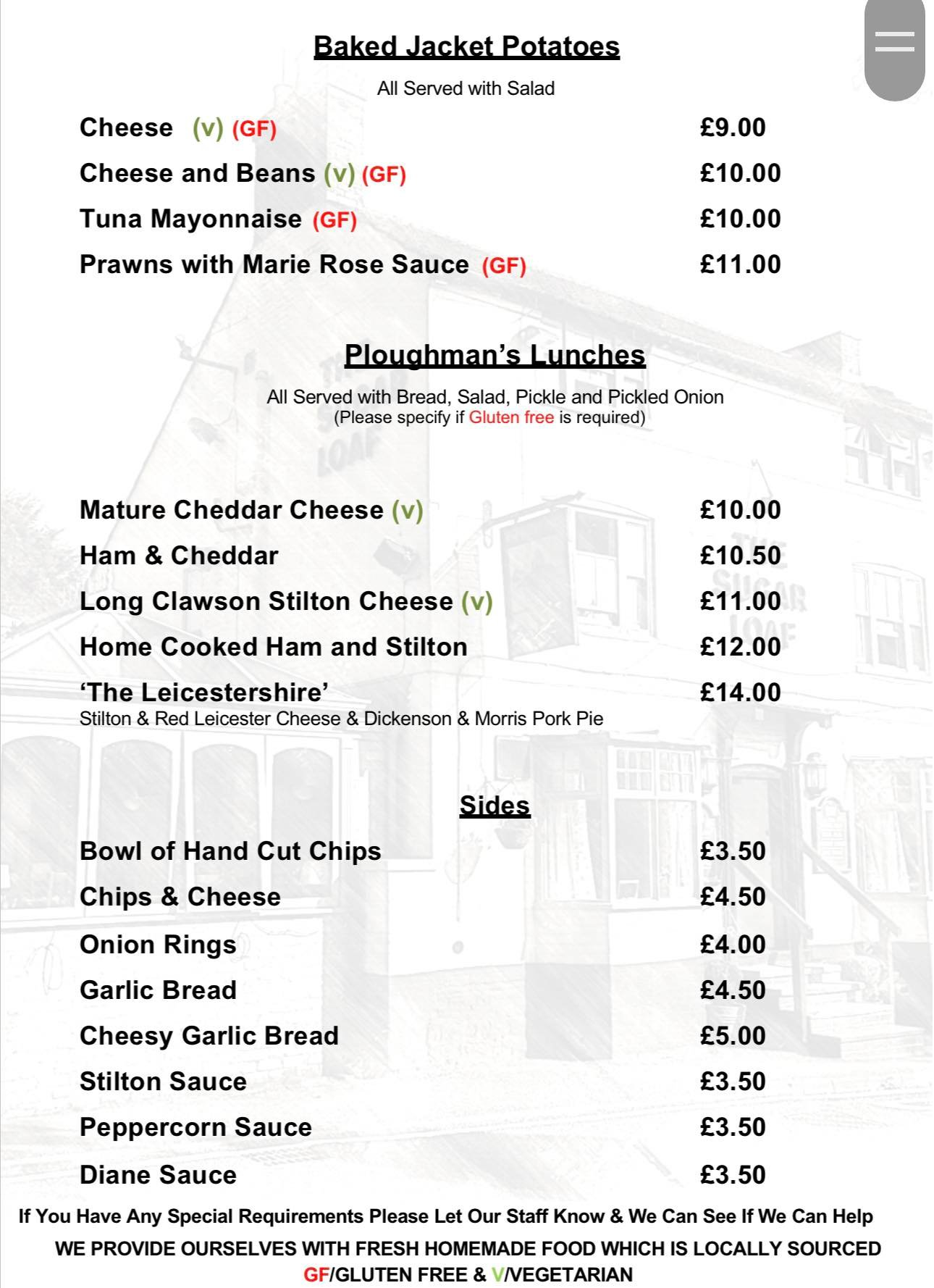 Main Menu - The Sugar Loaf Ab Kettleby